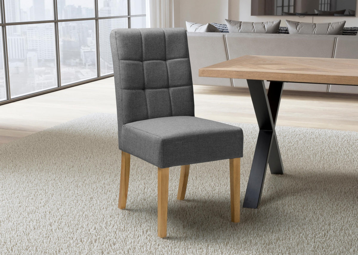 Moseley Waffle Linen Effect Steel Grey Dining Chairs with Natural Legs ...