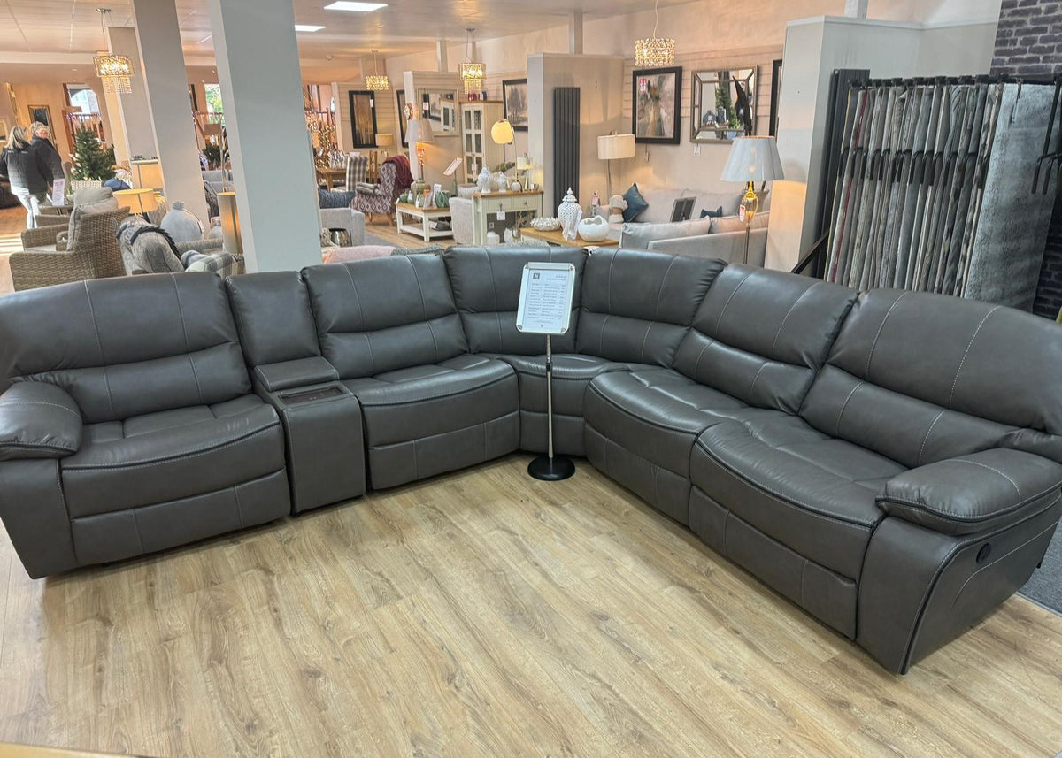 Palermo Power Recline Large Grey Leatheraire Corner Sofa — Furniture For The Home