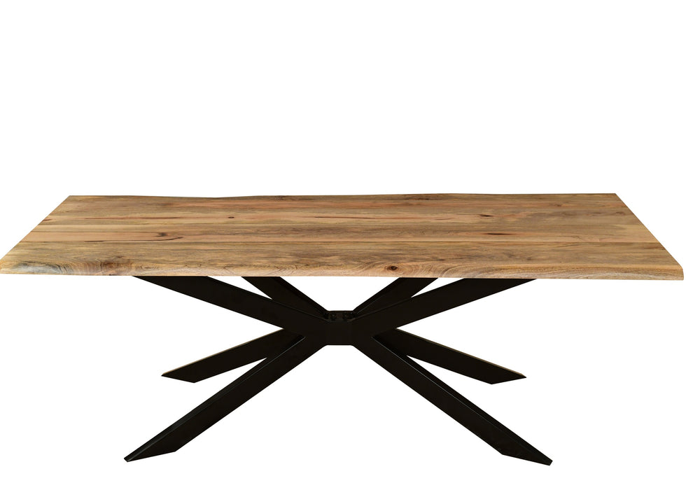 ‘Live Edge’ Industrial 220cm Table Solid Mango Wood Black Star Metal L ...
