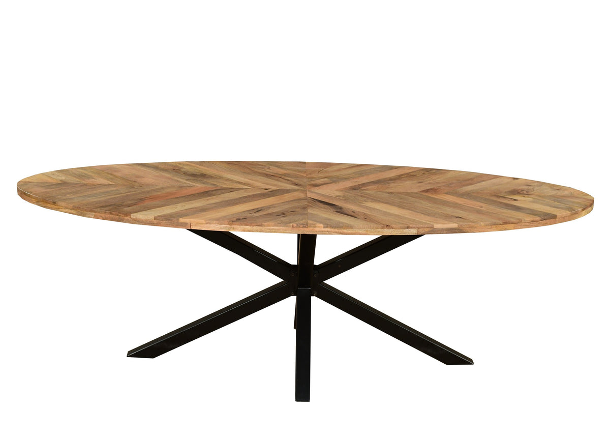 ‘Starburst’ Industrial 240cm Oval Table Solid Mango Wood Black Star Me ...