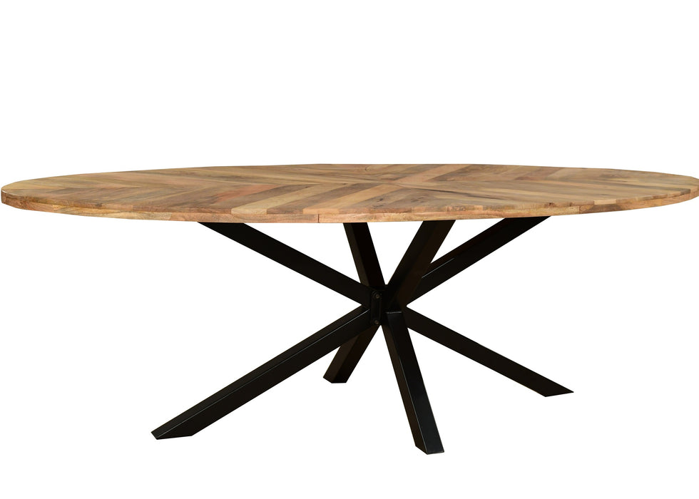 ‘Starburst’ Industrial 240cm Oval Table Solid Mango Wood Black Star Me ...
