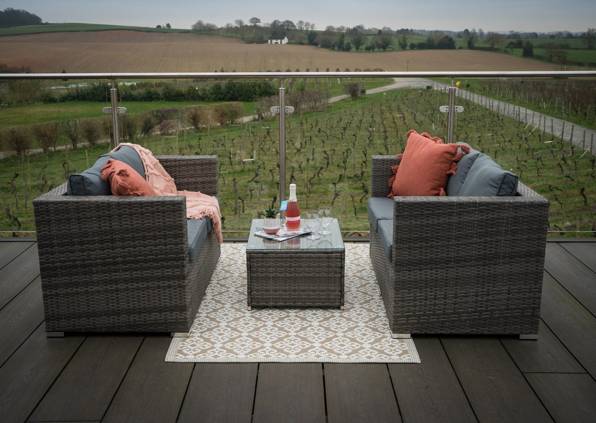 Rattan Table and Chairs | Grey Rattan 4 Seater Coffee Set — Furniture ...