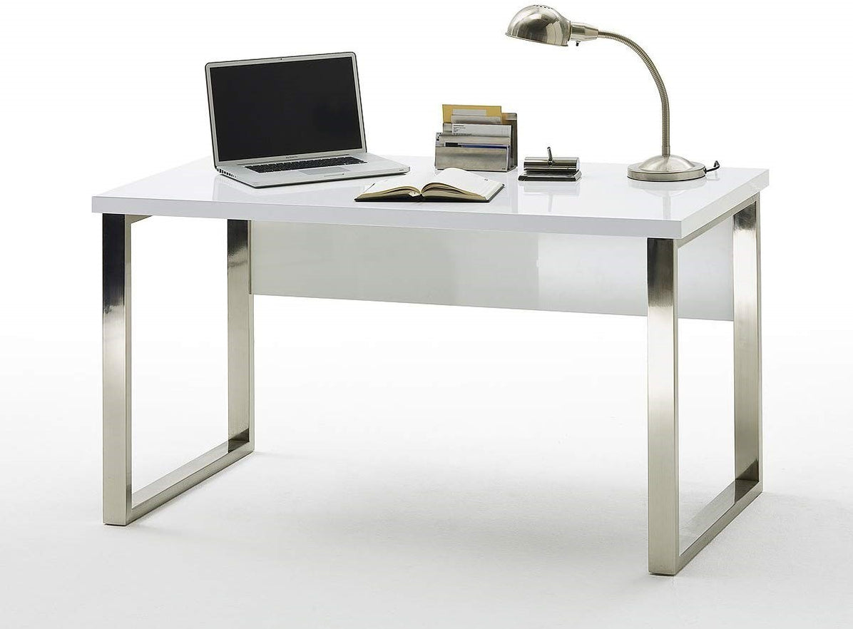 ModaNuvo Computer Home Office Desk Workstation White High Gloss & Chro ...