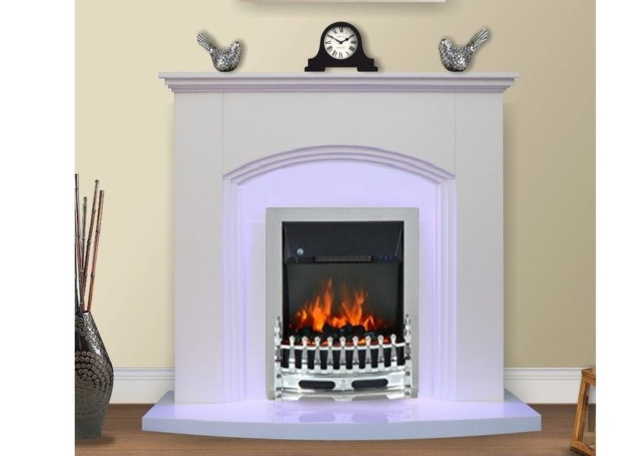 Modern White Inset Electric Fire Surround Set Complete Fireplace Packa ...
