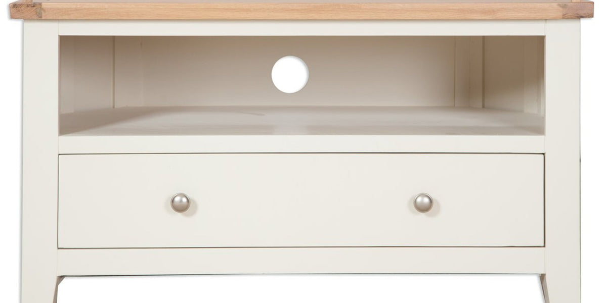 'Oakwood Living' Ivory Painted Oak Corner TV Unit — Furniture For The Home