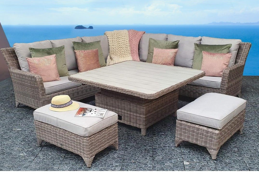 'Alex' Corner Dining Set In 2 Tone Grey Rattan With Grey Cushions ...