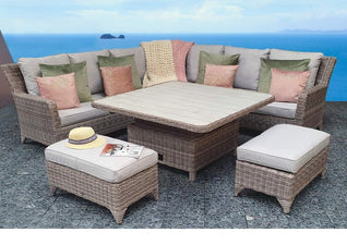 'Alex' Corner Dining Set In 2 Tone Grey Rattan With Grey Cushions ...