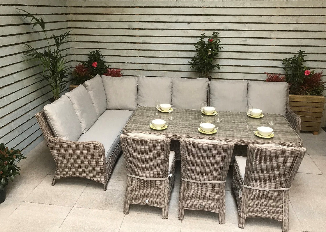 'Alex' Large 10 Seater Rectangular Grey Rattan Corner Sofa Dining Tabl ...