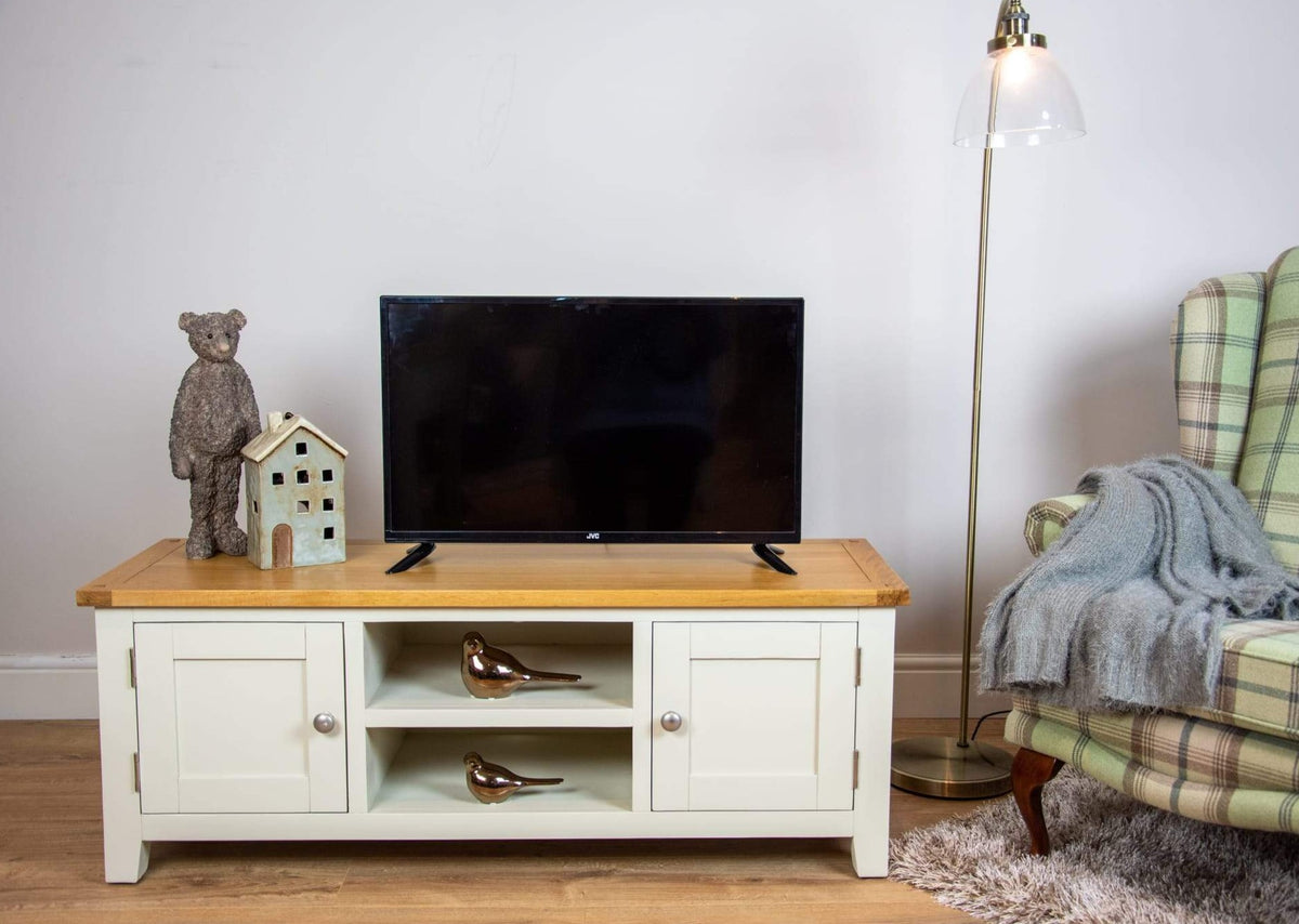 'Oakwood Living' Ivory Painted Oak Plasma TV Unit — Furniture For The Home