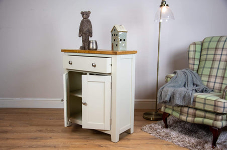 'Oakwood Living' Ivory Painted Solid Oak Hall Cabinet / Small Sideboar ...