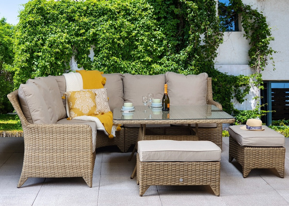 'Sorrento' Corner 8-9 Seater Dining Set In Natural With Beige Cushions ...