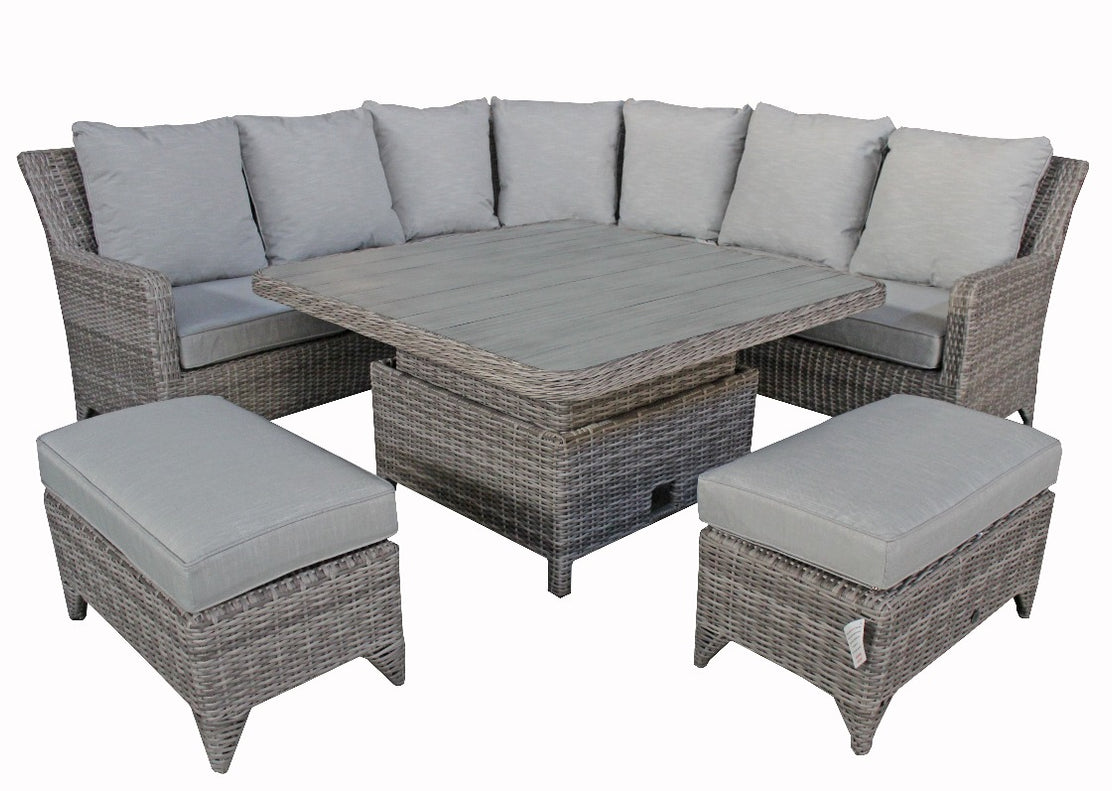 'Sorrento' Corner Dining Set In 2 Tone Grey Rattan With Grey Cushions ...